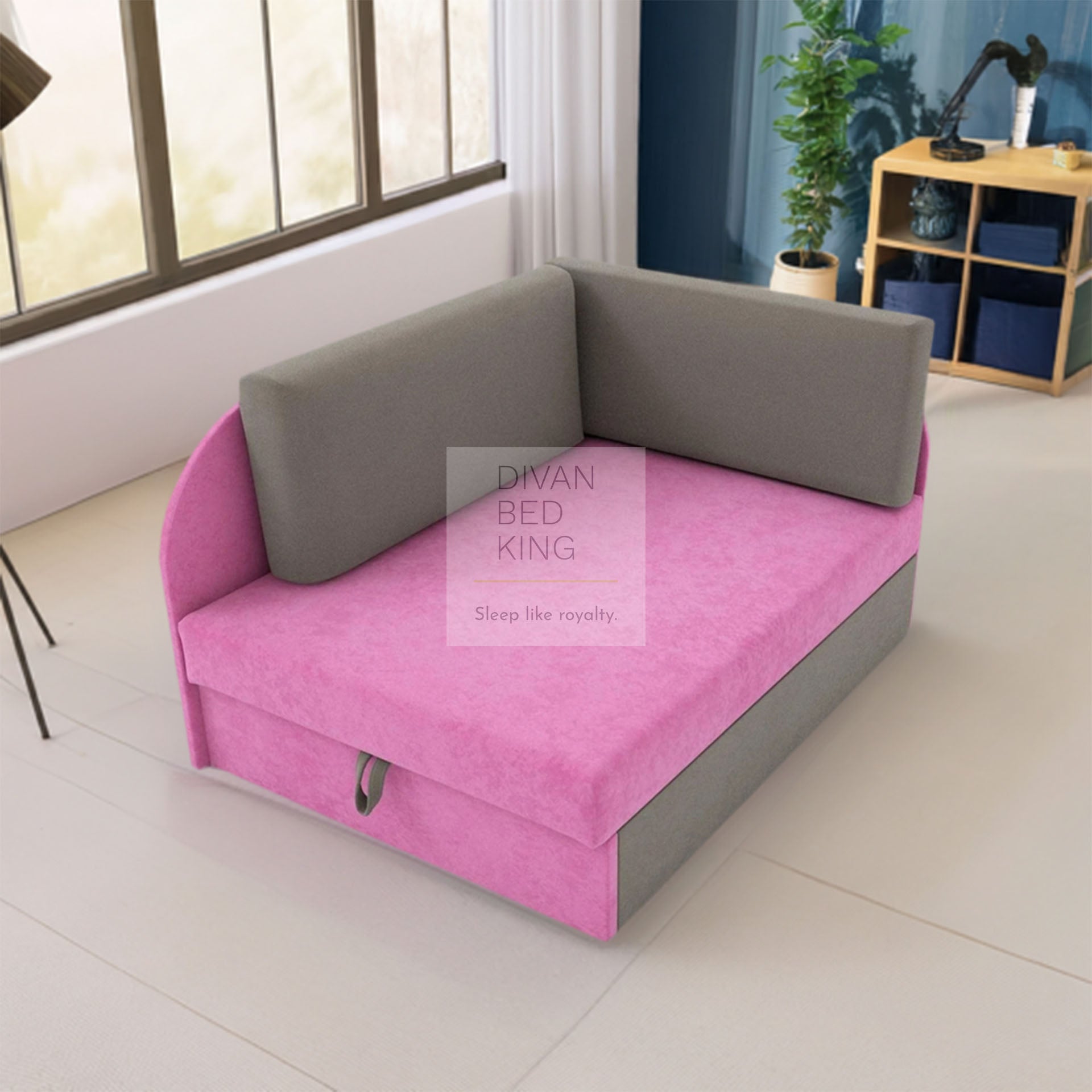 Cuboid Diamond Grey Cotton Corner 2 Seater Sofa Bed with Storage Divan Bed King