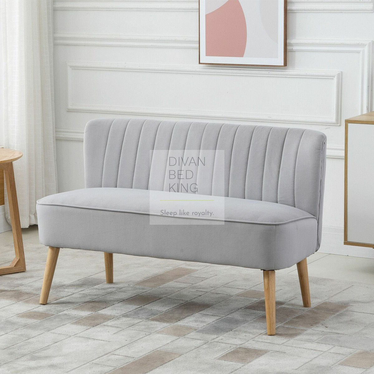 Ria Silver Velvet Thick Padded Loveseat Couch Settee with Wooden Legs ...