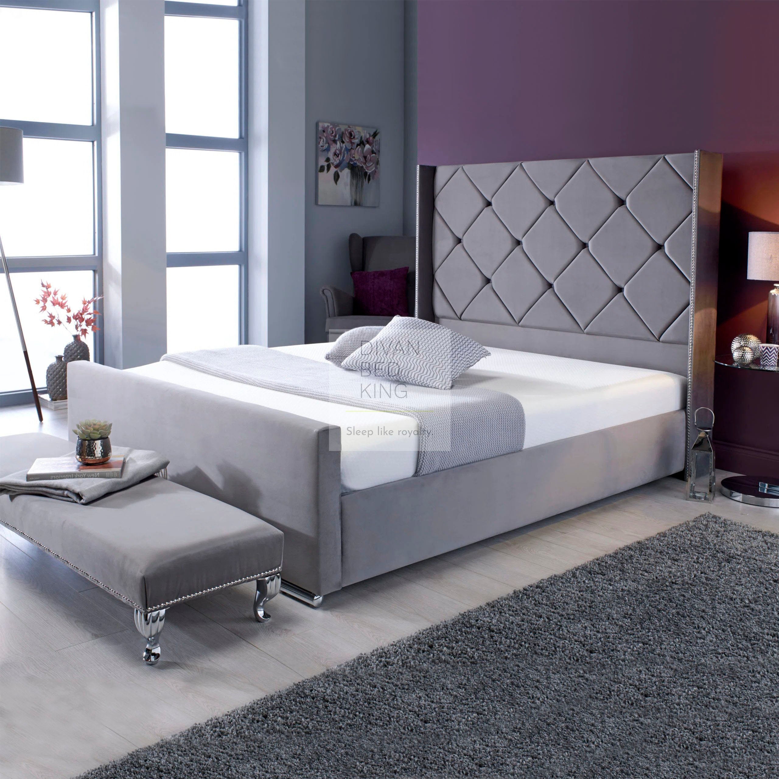 Starlight Luxury Wing Bed Frame with Tall Buttoned Headboard – Divan ...
