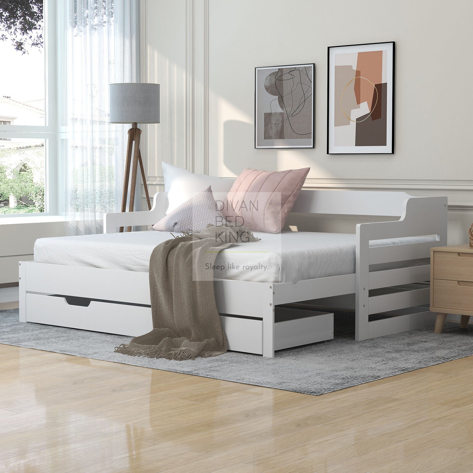 Vasos 3ft Single Wooden Trundle Guest Day Bed with Large Drawer Storag Divan Bed King