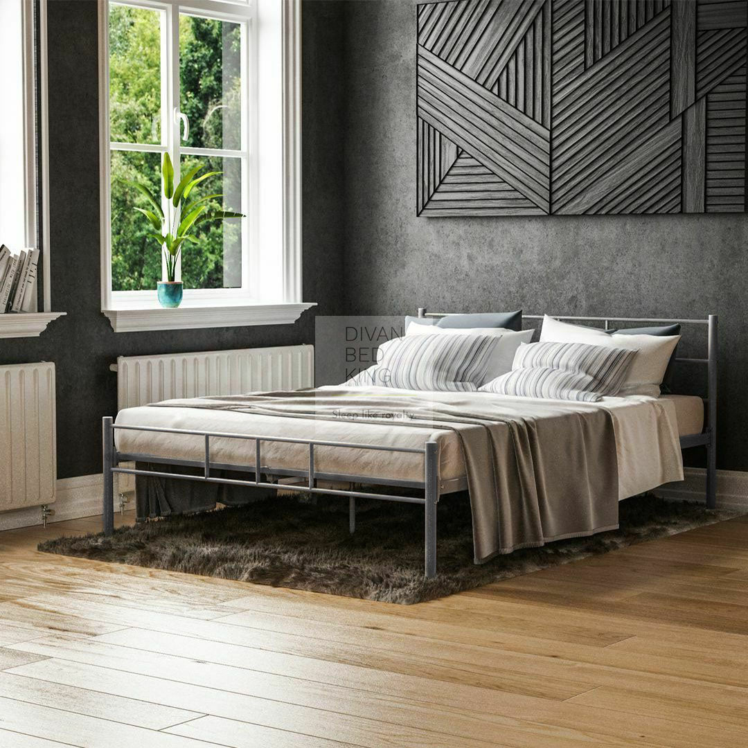 Dravos Grey Metal Bed Frame With Drawer Options – Divan Bed King