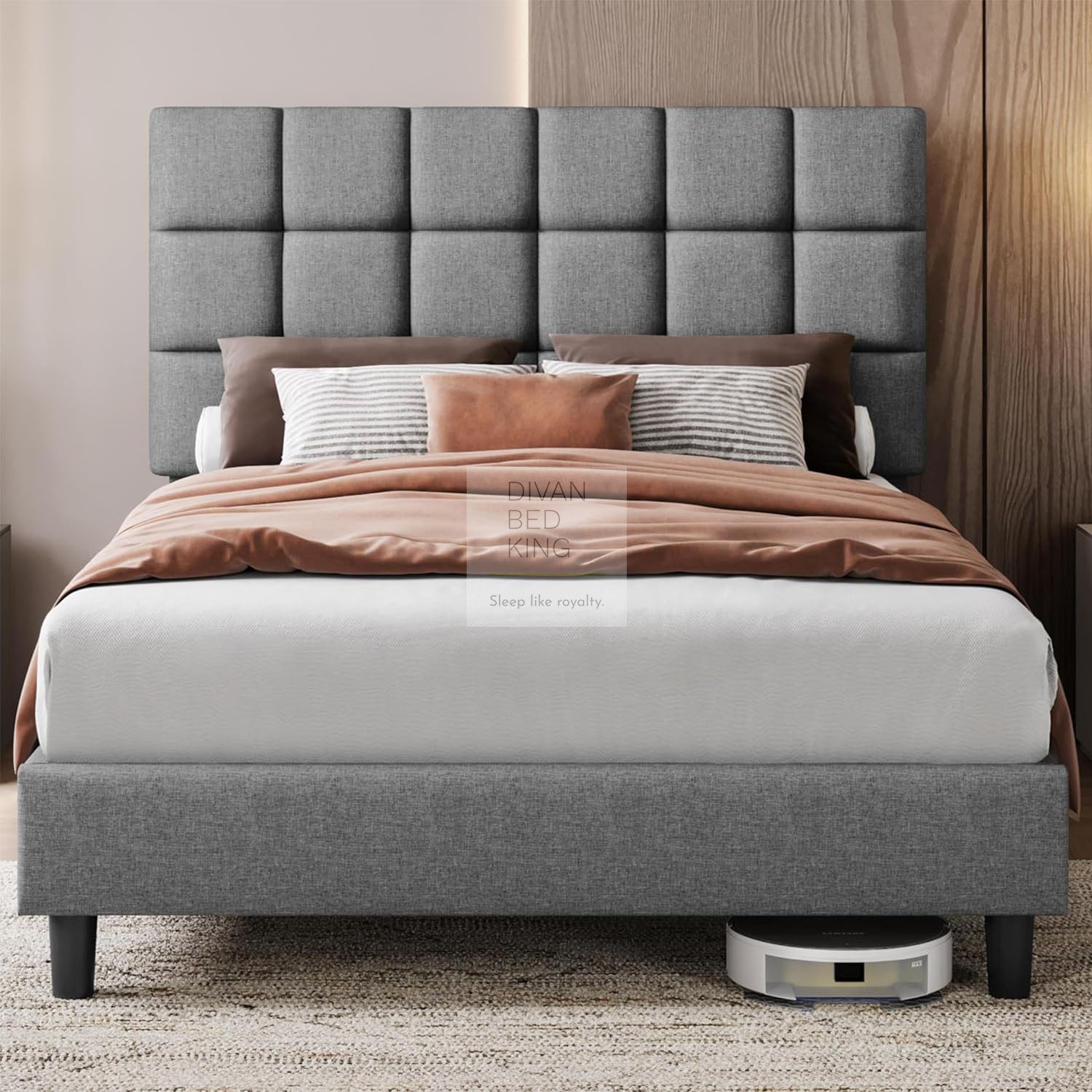 Armando Grey Linen Fabric Upholstered Bed Frame – Divan Bed King