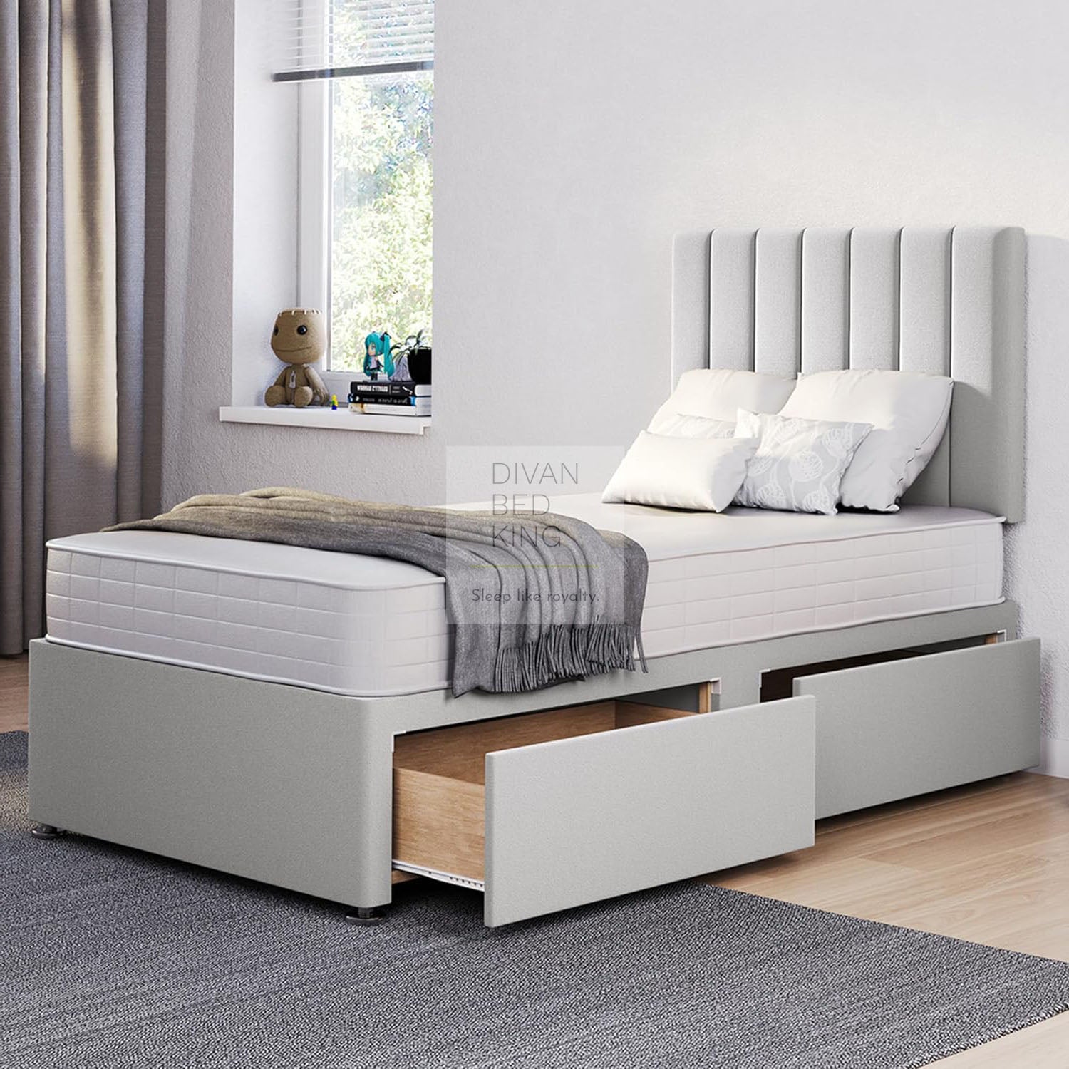 Capri Light Grey Reinforced Divan Bed Set with Panel Headboard – Divan ...
