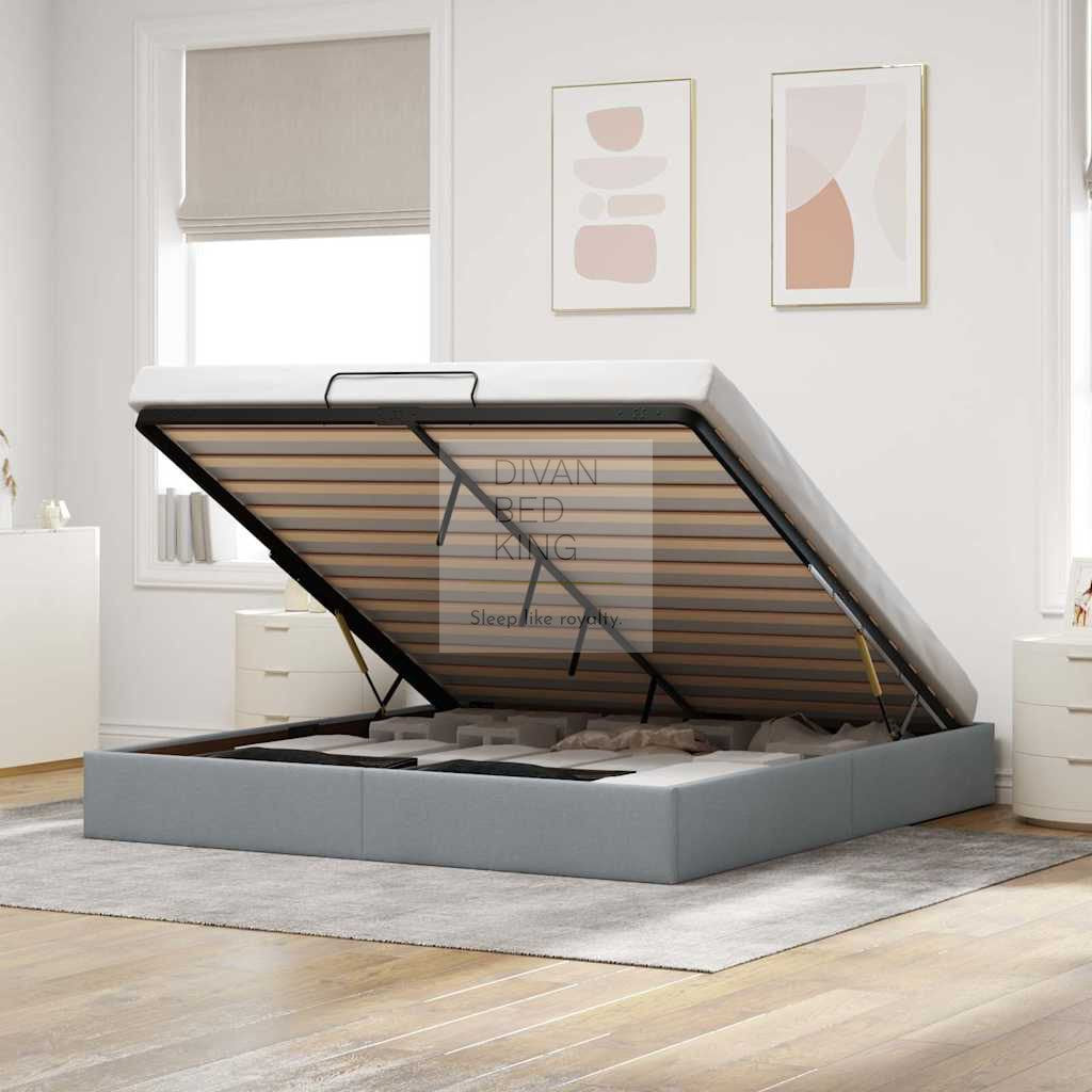 Milani Grey Cotton Ottoman Gas Lift Storage Bed Base – Divan Bed King