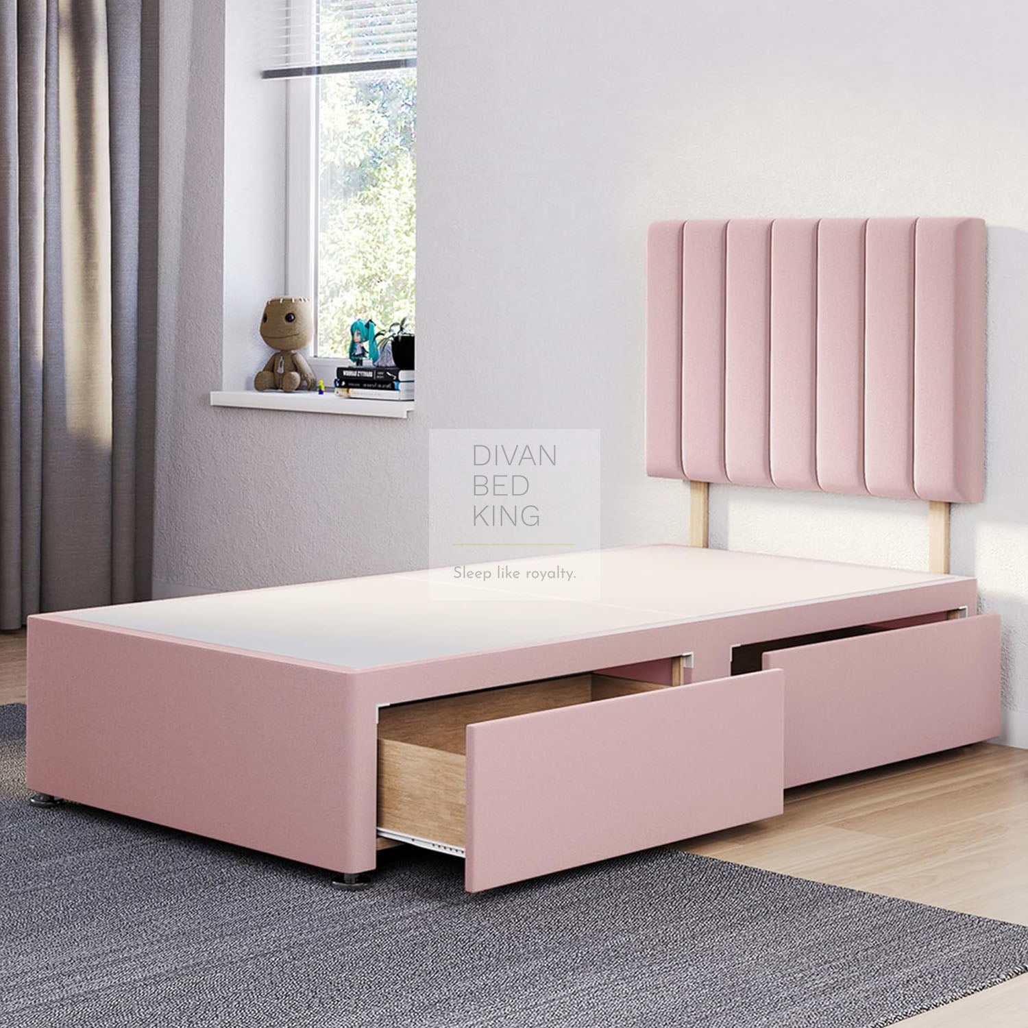 Chiara Pink Reinforced Divan Bed Base with Panel Headboard – Divan Bed King