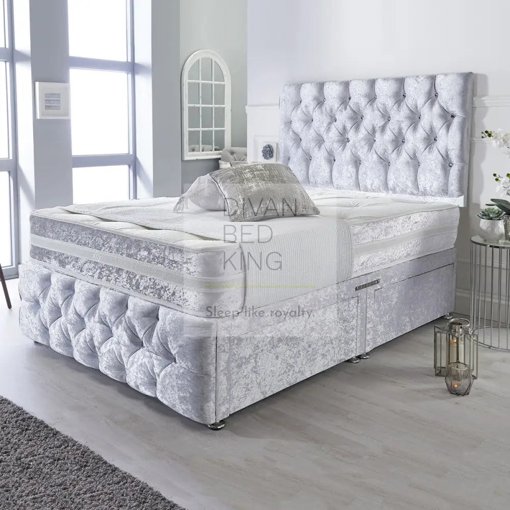 Montgomery White Crushed Velvet Divan with Airflow Spring Memory Mattr ...