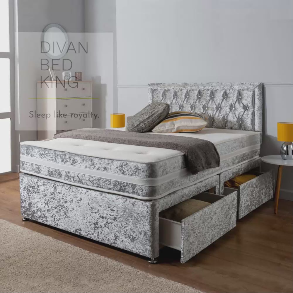 Rayshon Crushed Velvet Divan Bed with Button Headboard – Divan Bed King