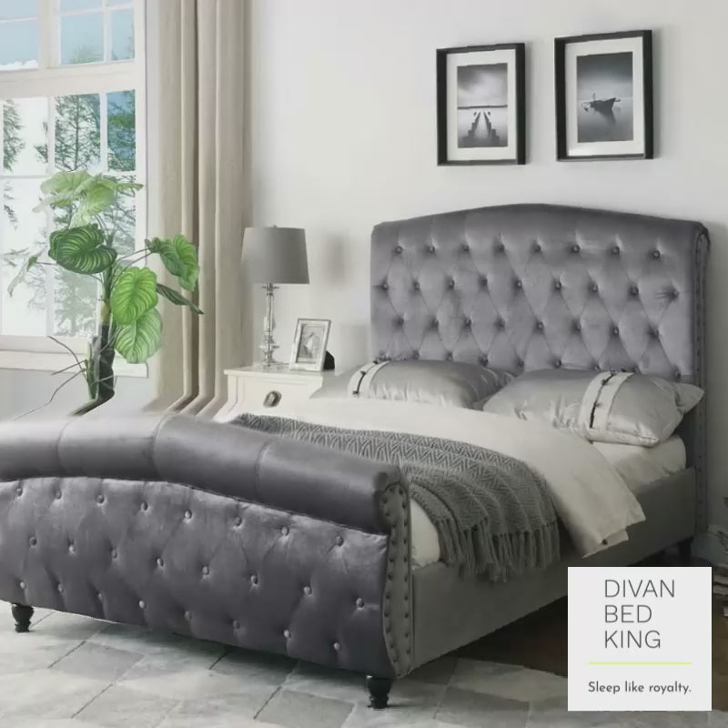 Gabrielle Grey Pewter Velvet Velour Bed Frame – Divan Bed King