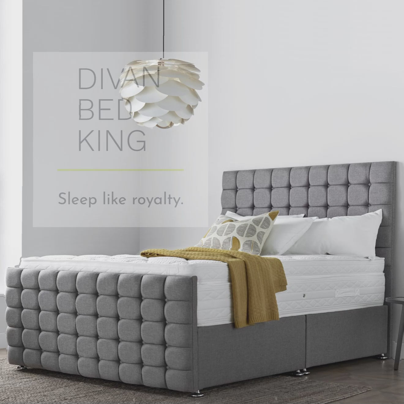 Austin Divan Bed with Cubed High Floor Standing Headboard and Footboar ...