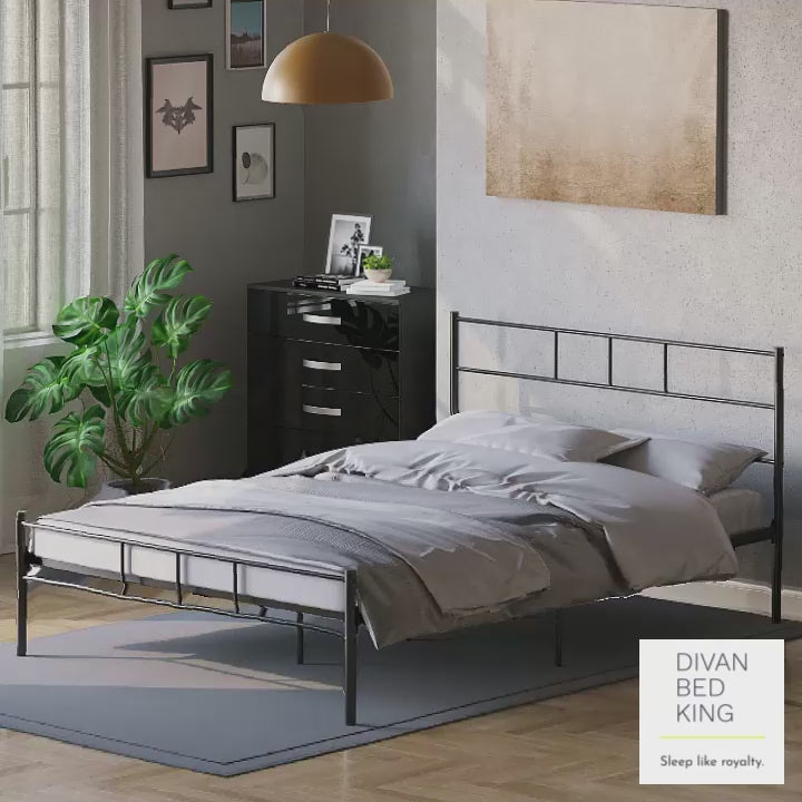 Mathias Black Steel Metal Bed Frame with Drawer Options – Divan Bed King