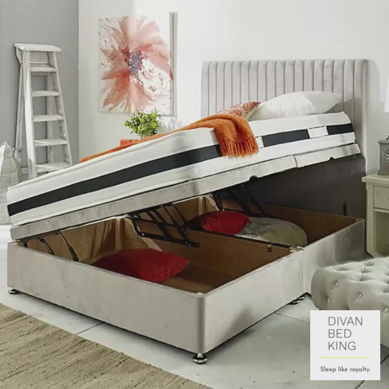 Darian Luxury Ottoman Divan Bed with Striped Floor Standing Headboard ...