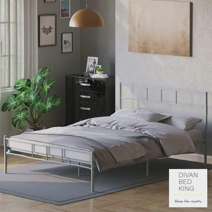 Mathias Light Grey Steel Metal Bed Frame with Drawer Options – Divan ...