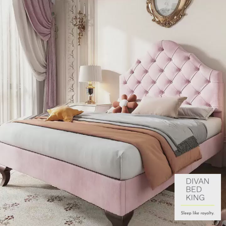 Victorian Chesterfield Pink Plush Adjustable Bed Frame – Divan Bed King