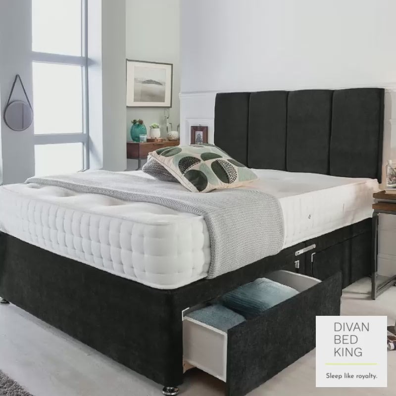 Columbus Luxury Divan Bed Set with Designer Panel Stripe Headboard ...