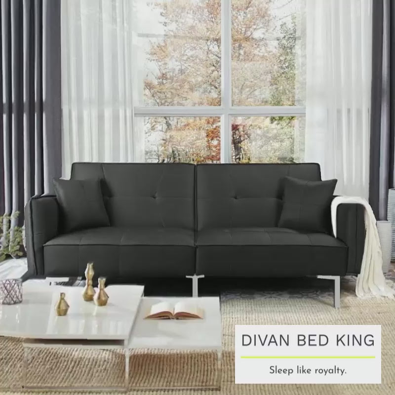 Ludovic Black Cotton 3 Seater Sofa Bed with Removeable Armrests – Divan ...
