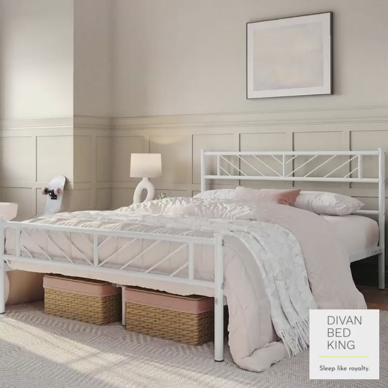 Booker White Metal Bed Frame – Divan Bed King