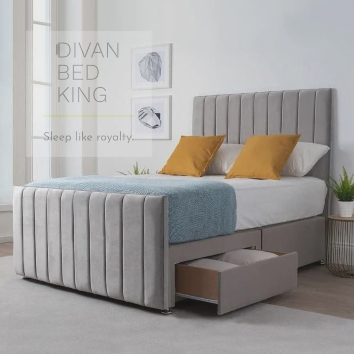 Stroma Stripe Luxury Divan Bed with Floor Standing Headboard and Footb ...