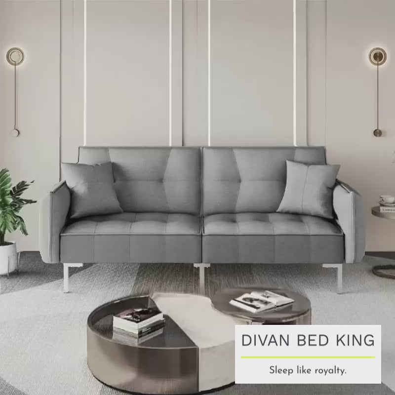 Ludovic Grey Cotton 3 Seater Sofa Bed with Removeable Armrests – Divan ...